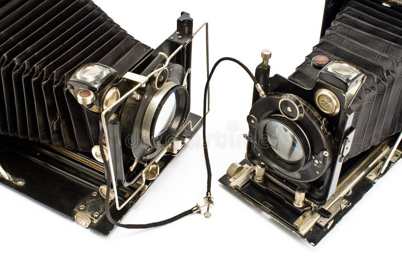 Twee Oude Camera's Die Handen Houden Stock Foto - Image of lens, folio ...