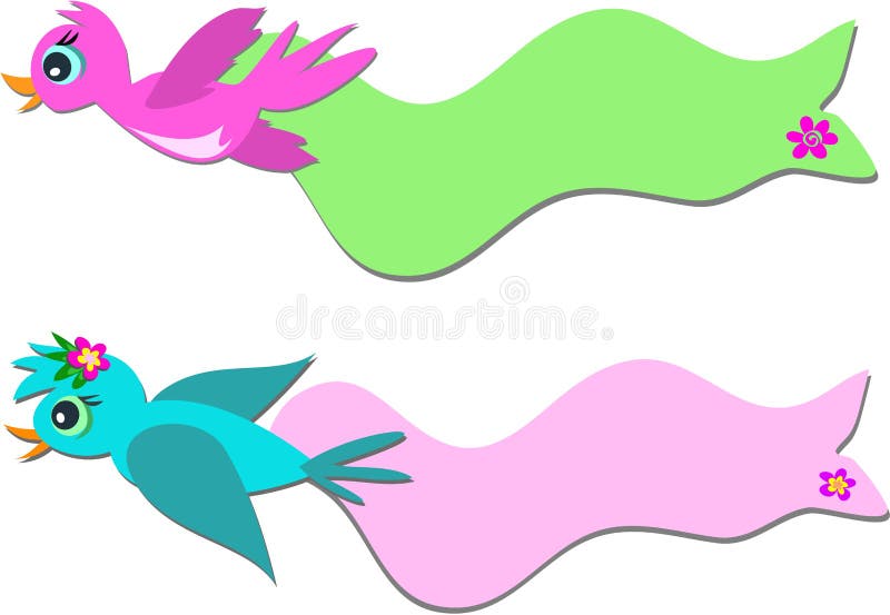 Twee Vogels met Banners vector illustratie. Illustration of teken ...