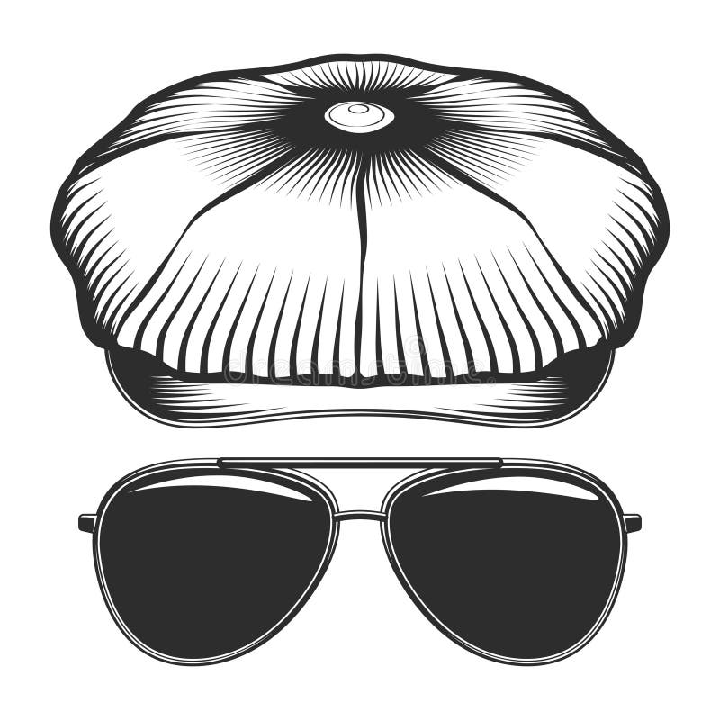 Tweed Hat or Flat Cap with Sunglasses Vector Vintage Illustration Stock ...