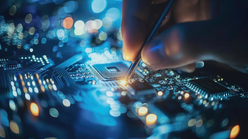 Tweezer-guided Processor Installation for Laptop Optimization. Stock Photo - Image of electronic ...