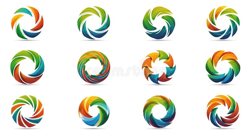 Twelve Abstract Spiral Designs, Each Composed of Overlapping, Curved ...