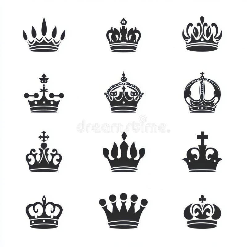 Twelve Black Crown Designs Royal Symbols Monarchy Icons Stock ...
