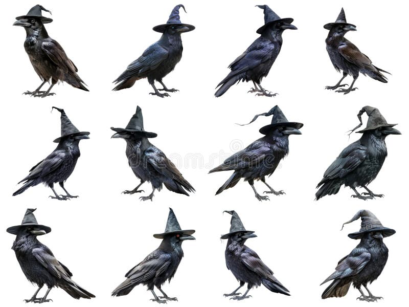 Twelve Black Crows Wearing Witch Hats Stock Image - Illustration of ...