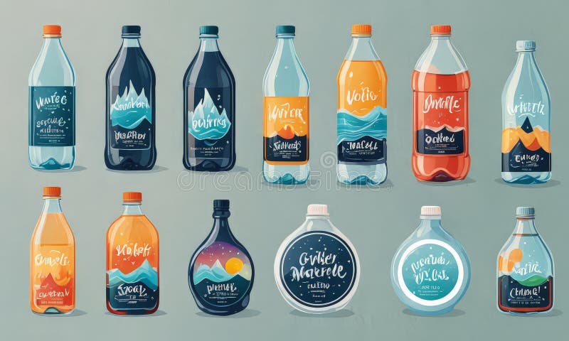 Variety bottles water stock illustration. Illustration of graphic ...