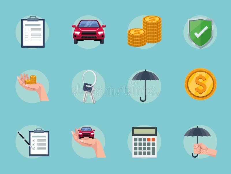 Twelve car insurance icons stock vector. Illustration of math - 235151565