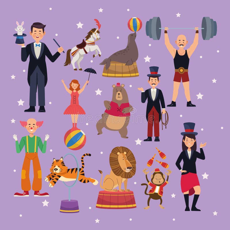 Twelve Circus Show Characters Stock Vector - Illustration of horse ...