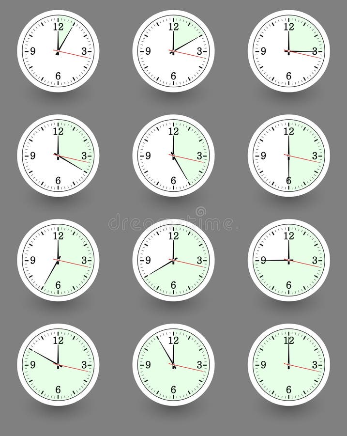 Twelve Clocks Showing Different Time. Vector Stock Vector ...