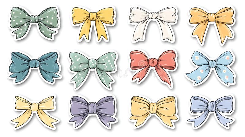 Twelve Colorful Bows are Arranged in a 3x4 Grid. Each Bow Features ...