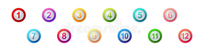 Twelve Colorful Numbered Spheres Representing Sequence from One To ...