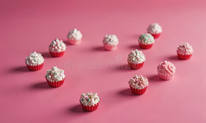 Twelve Cupcakes with Pink and White Frosting are Arranged in Circular ...