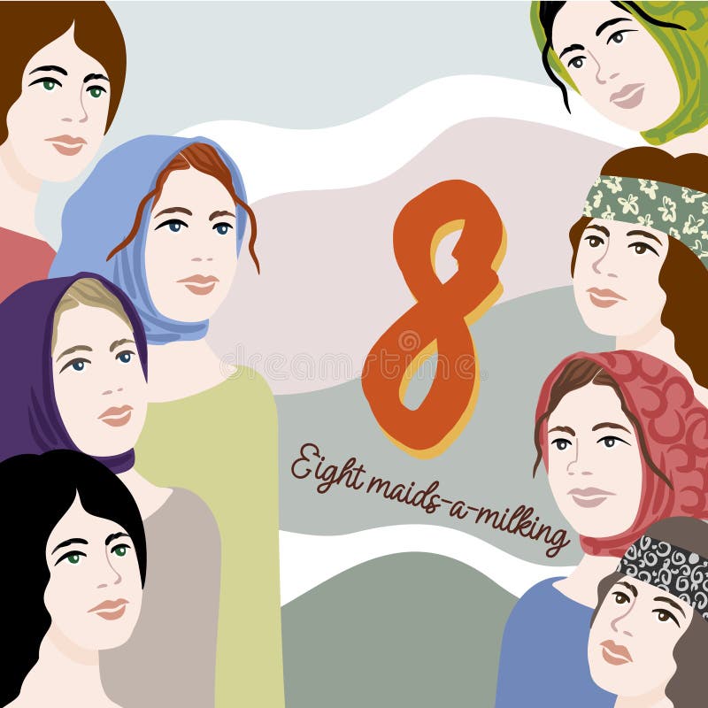 The Twelve Days of Christmas. Eighth Day. Eight Maids-a-milking Stock ...