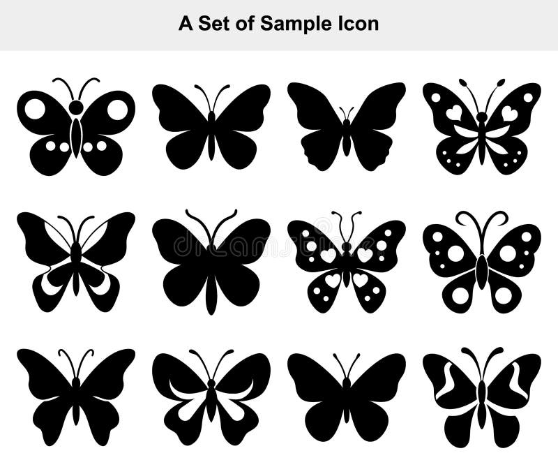 Twelve Different Butterfly Silhouettes Present Unique Wing Patterns and ...