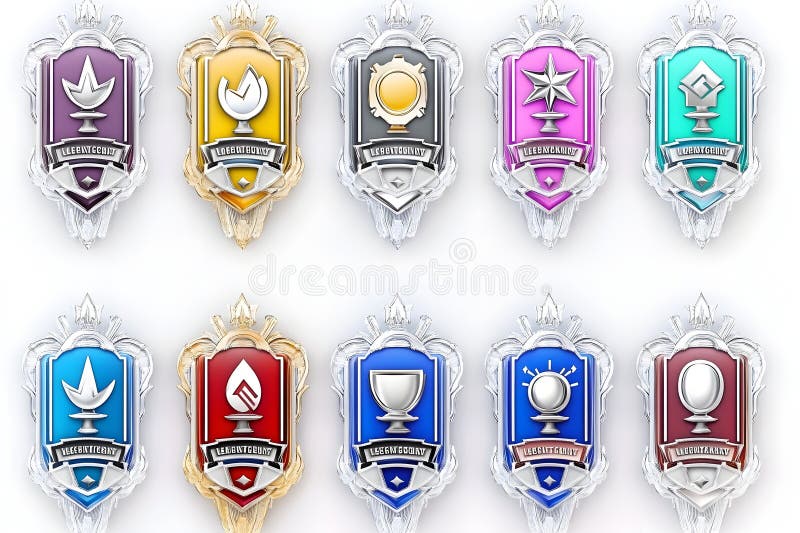 Game Badges Violet Heart with Wings and Crown Stock Vector ...