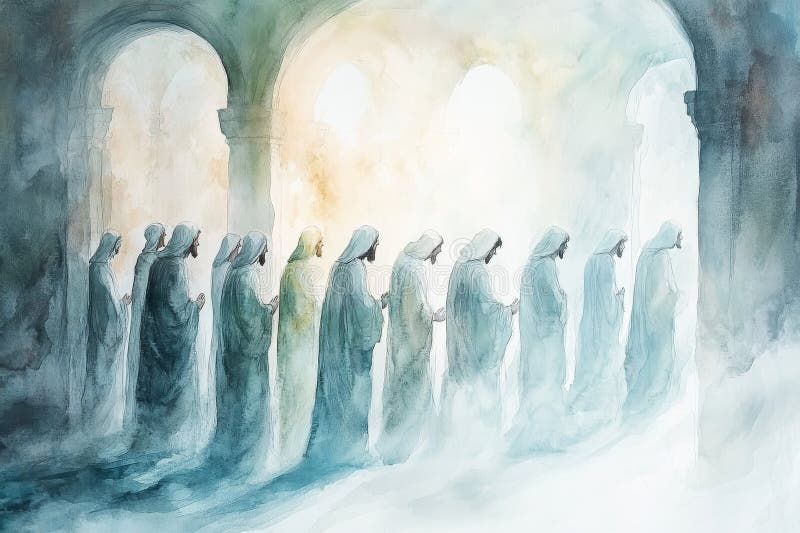 The Twelve Disciples in a Moment of Shared Prayer, Each Figure Painted ...