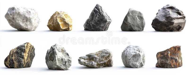 Twelve Diverse Rocks on White Background Stock Illustration ...
