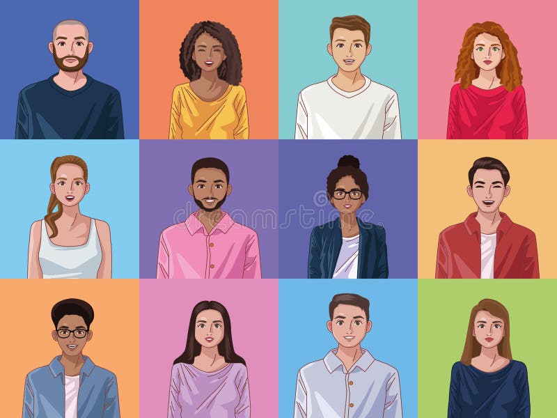 Twelve diversity persons stock vector. Illustration of adults - 230080183