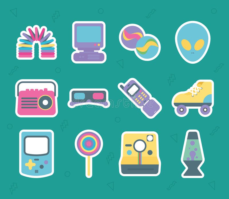 Twelve Objects Nineties Style Stock Vector - Illustration of desktop ...