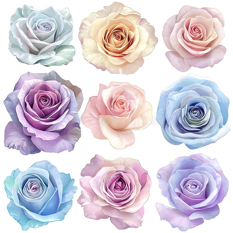 Twelve PastelColored Roses in a Grid Arrangement Stock Illustration ...