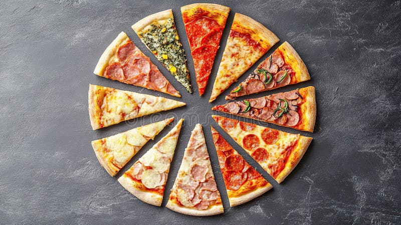 Twelve Pizza Slices Variety Stone Background Menu Stock Photo - Image ...