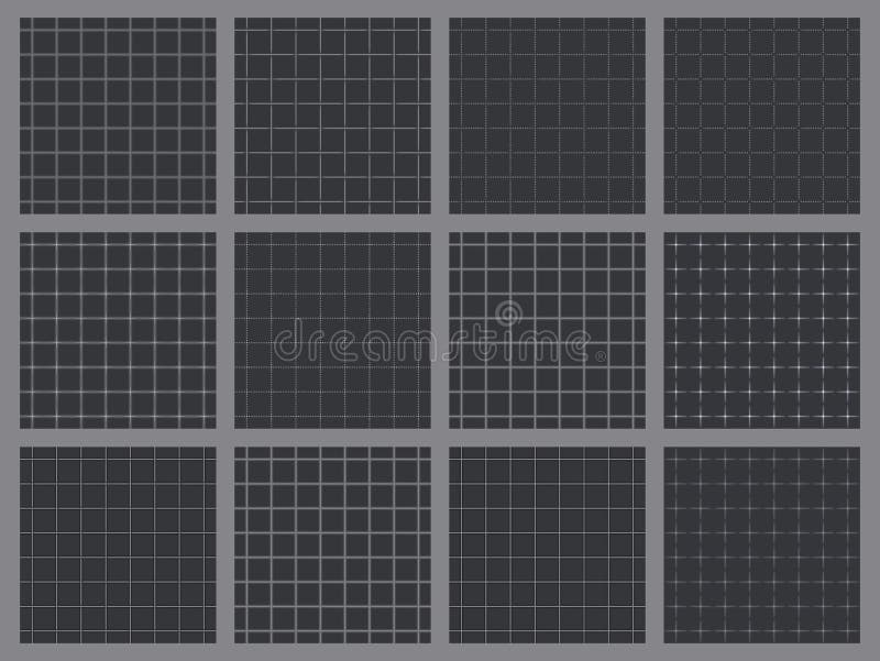 Twelve Retro Gray Grid Seamless Patterns with Light Lines Stock Vector ...