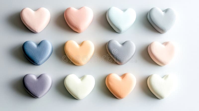 Pastel Colored Clay Hearts Arranged on White Background Representing ...