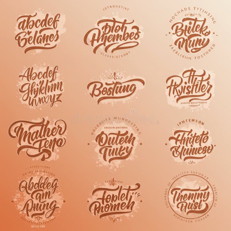 Twelve Stylized Typography Designs Arranged in a Grid, Featuring ...