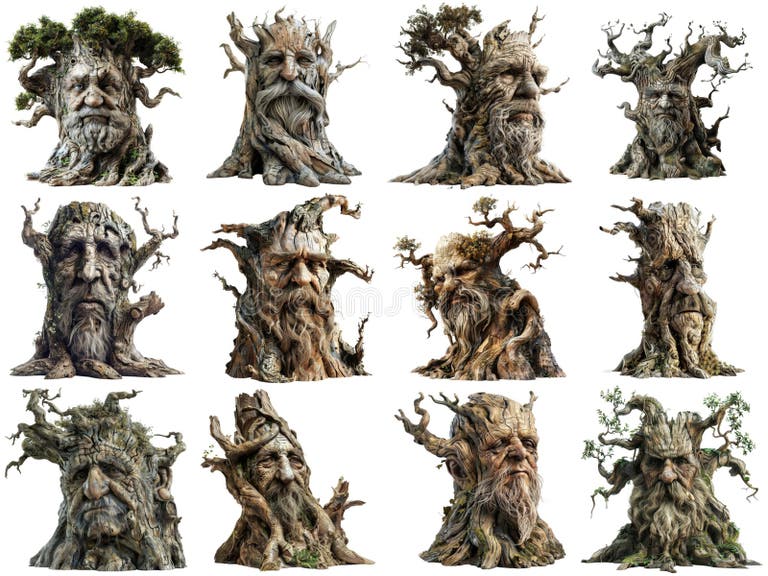 Twelve Tree Spirits with Human Faces and Beards Stock Image ...