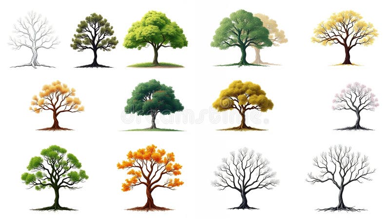 Twelve Trees in Various Stages of Growth and Color a Visual ...