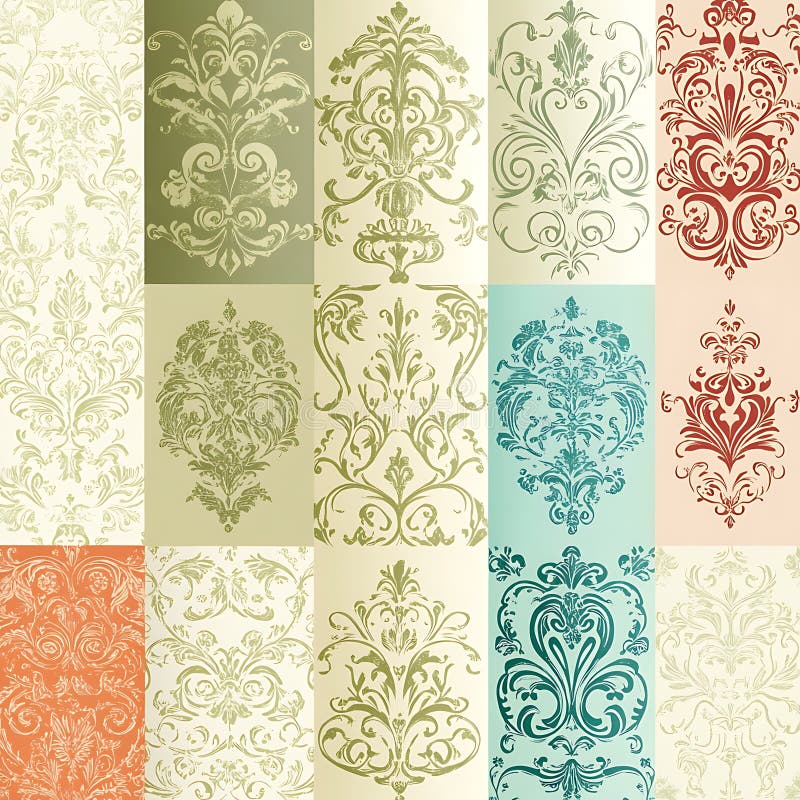 Twelve Unique Damask Patterns a Collection of Elegant Floral Designs ...
