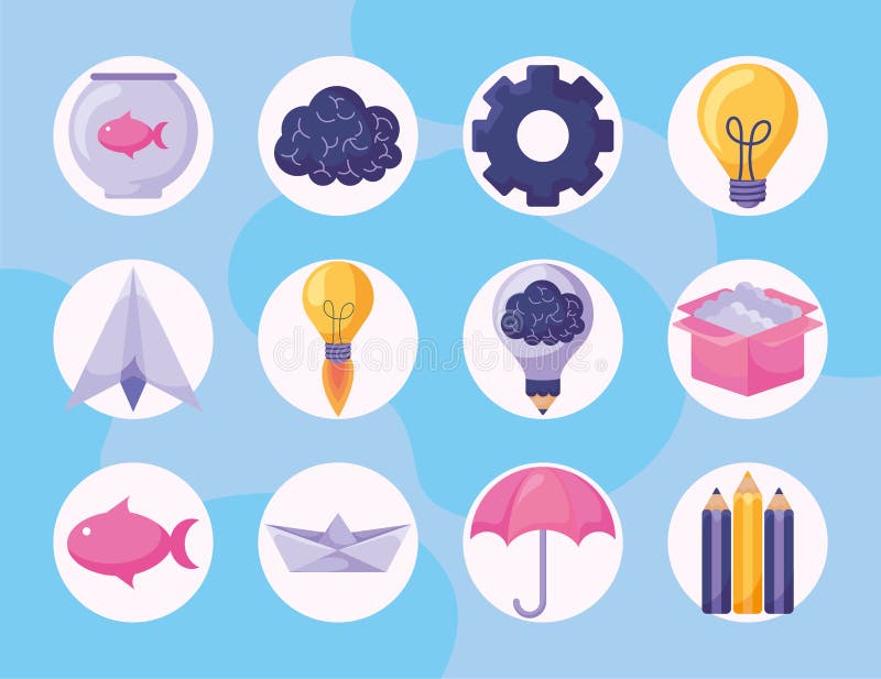 Twelve unique items stock vector. Illustration of gear - 224290834