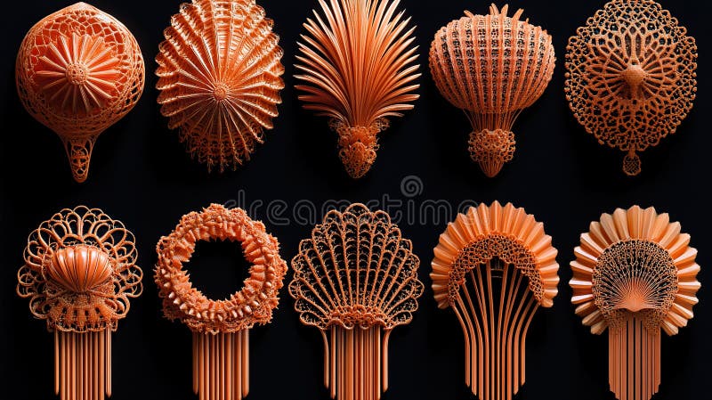 Twelve Unique, Orange, 3D-rendered Abstract Designs on Black Background ...