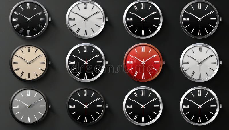 A Collection of Twelve Modern Wall Clocks in Various Colors and Designs ...