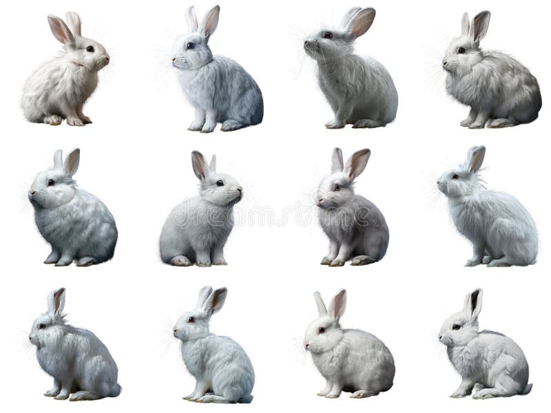Twelve White Rabbits Sitting on a White Background Stock Photo ...