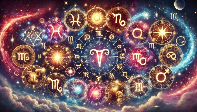 Twelve Zodiac Signs Shining in Cosmic Cloudscape with Celestial ...