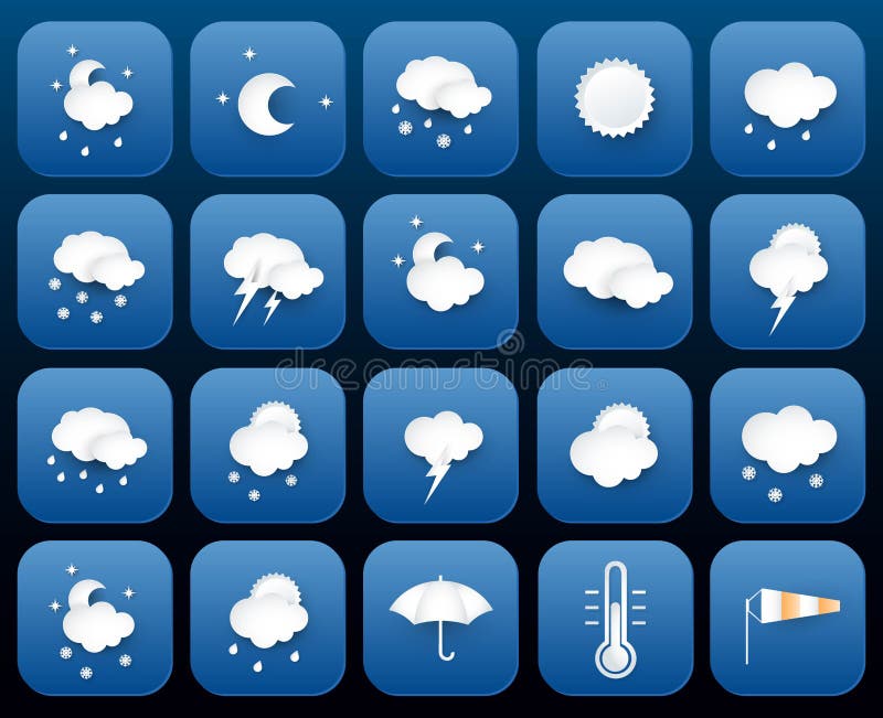 Twenty Blue Weather Square Paper Icons Set Stock Vector - Illustration ...