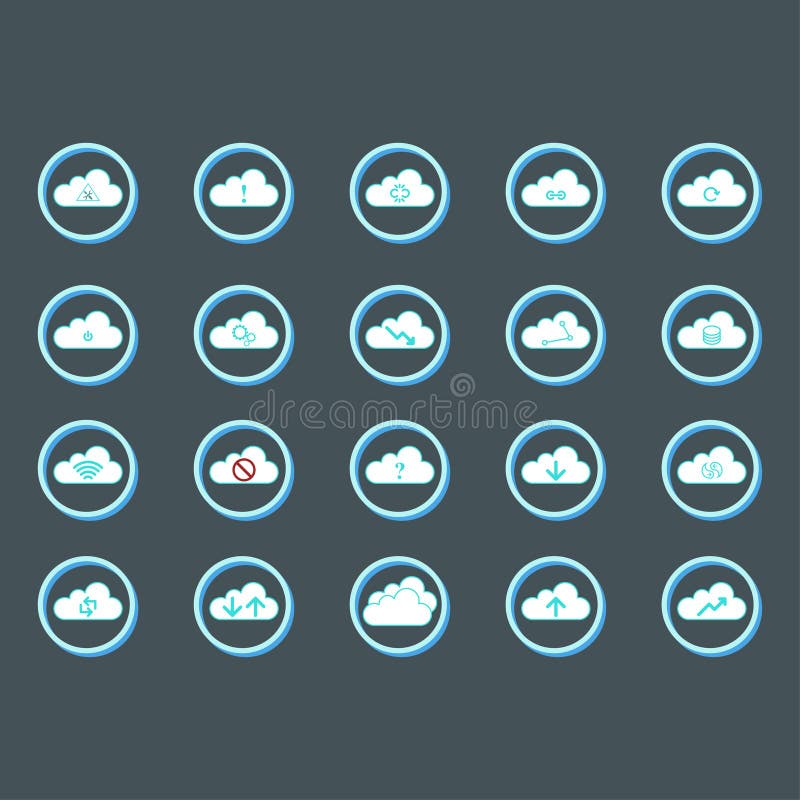Set of Flat Media Cloud Icon Technology with Circle Stock Illustration - Illustration of curve ...
