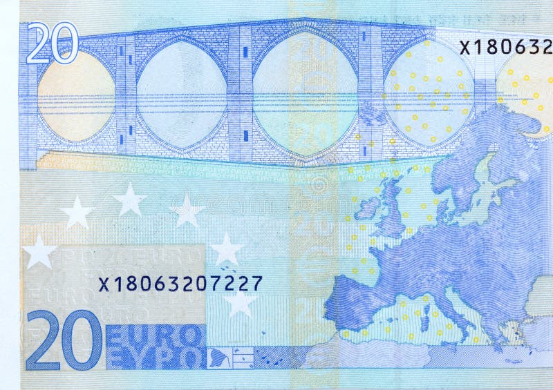 Twenty Euro Banknote Macro Fragment, Back Side. Stock Image - Image of ...