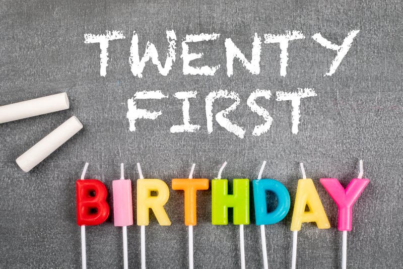 Twenty First Birthday. Anniversary Candles on a Gray Chalk Board ...