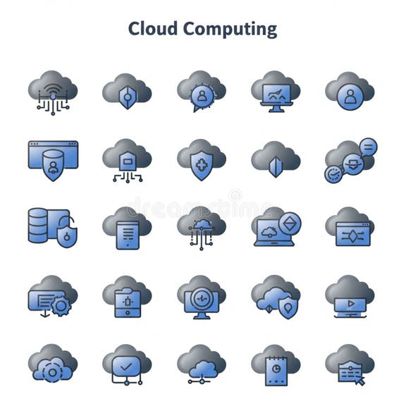 Twenty-five Cloud Computing Icons are Displayed, Each Featuring a Grey ...
