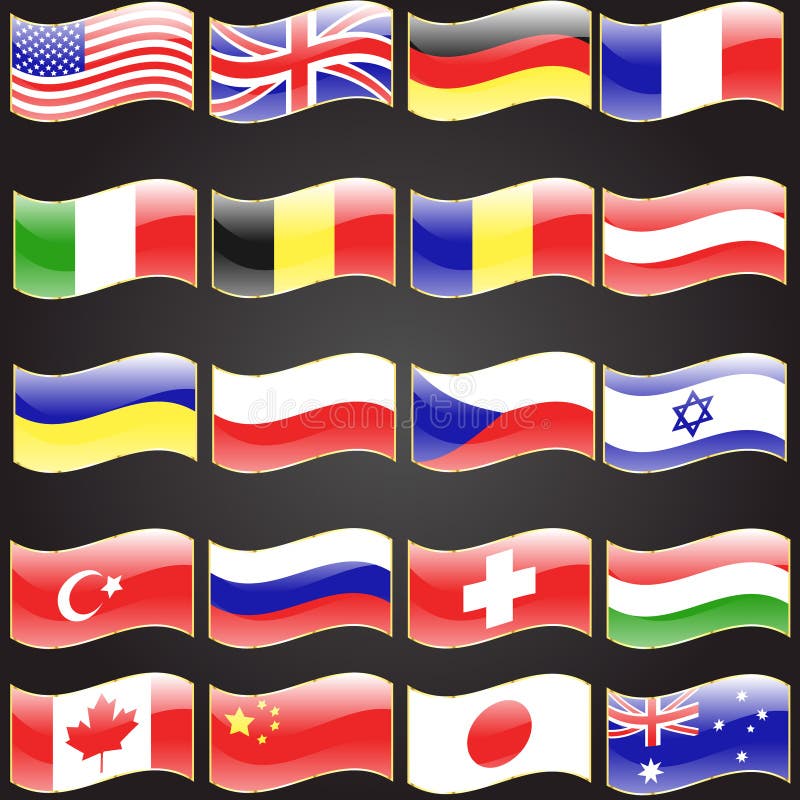 Twenty Flags Set Wavy Flag Language Stock Vector - Illustration of ...