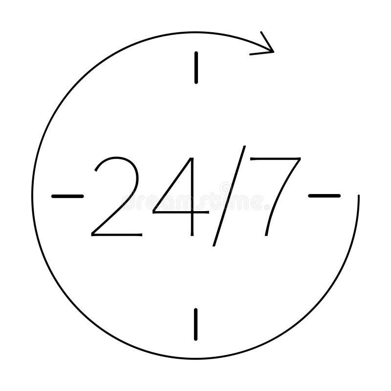 Twenty Four Seven Icon Black and White Stock Vector - Illustration of ...