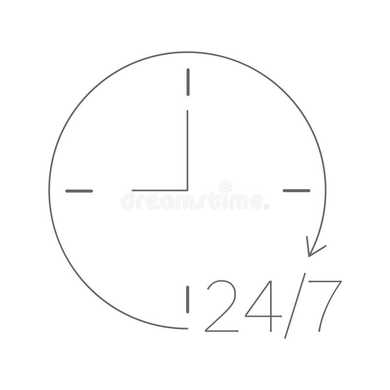Twenty Four Seven Icon Black and White Stock Vector - Illustration of ...