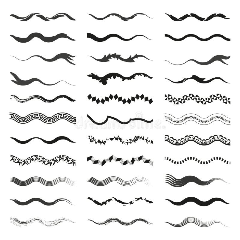 Twenty Four Wave Patterns. Different Styles and Designs. Curved Line ...