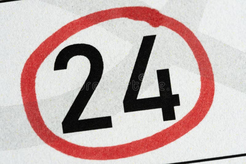 Twenty Fourth Number is Circled with Red Marker on Calendar. Stock ...