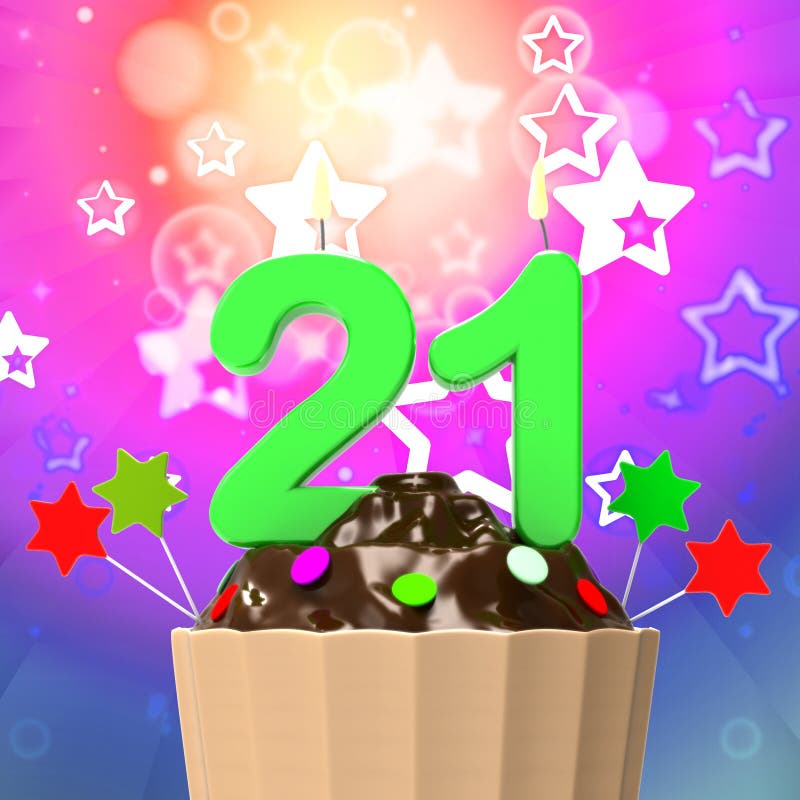 Twenty One Candle on Cupcake Means Colourful Stock Illustration ...
