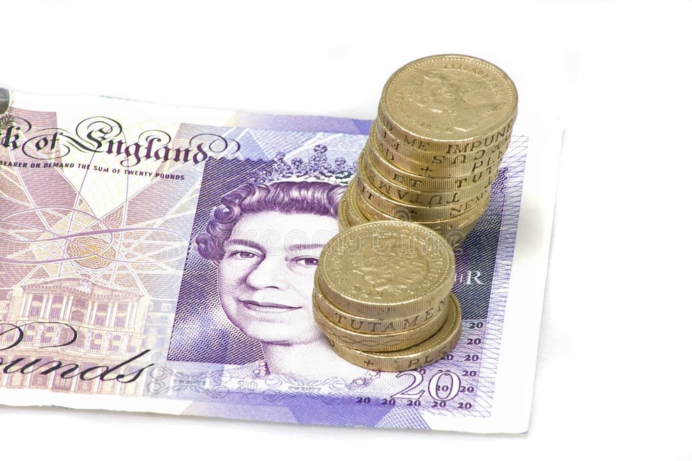 Twenty Pound Note with Coins Stock Photo - Image of money, borrow: 7864096