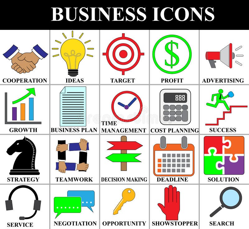 Twenty Simple Modern Business Theme Icon Set Stock Vector ...