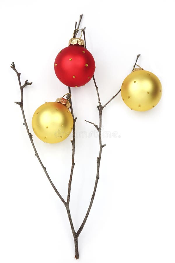 Twig with Yellow and Red Baubles Stock Image - Image of christmas ...