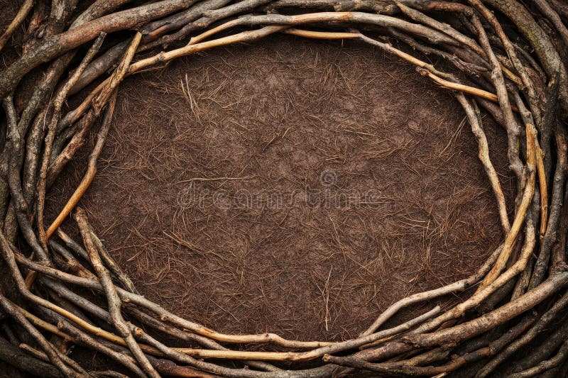 Twigs Form a Circular Frame Around Brown Earth Stock Image - Image of ...
