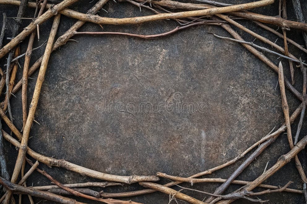 Twigs Form a Rustic Frame on Dark Background Stock Image - Image of ...